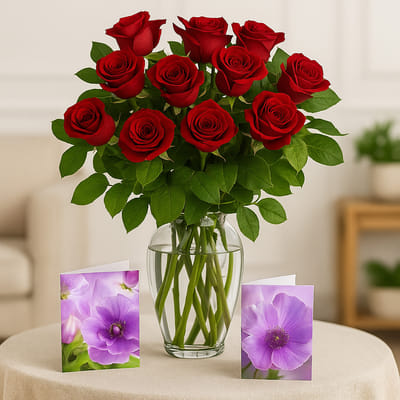 Dozen Roses n Card: Order Flowers Online | Interflora India | JVS1177610