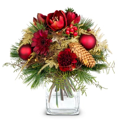 Flower bouquet Winter Time with Christmas lights: Order Flowers Online ...
