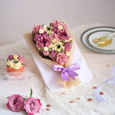 Lilac Buttercream Cupcakes Bouquet: Order Flowers Online | Interflora India